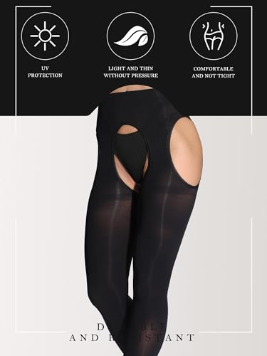 SUREPOCH Suspender Tights for Women Plus Size Garter Belt Black Control Top Pantyhose