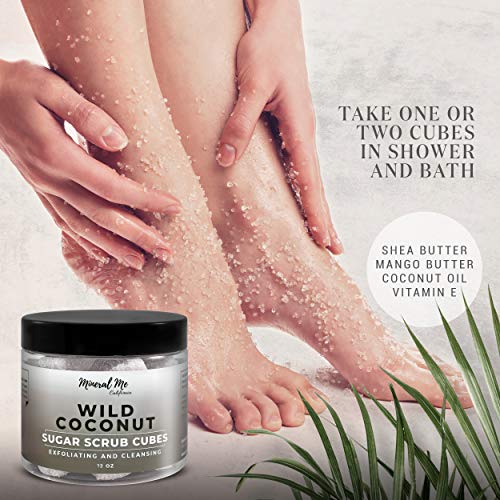 Body Scrub Exfoliator - 12oz COCONUT Sugar scrub cubes w/Mango Butter & Shea butter- Ultra Hydrating & Moisturizing - All Natural & Organic for all body exfoliation- For hands, arms legs, elbow & foot