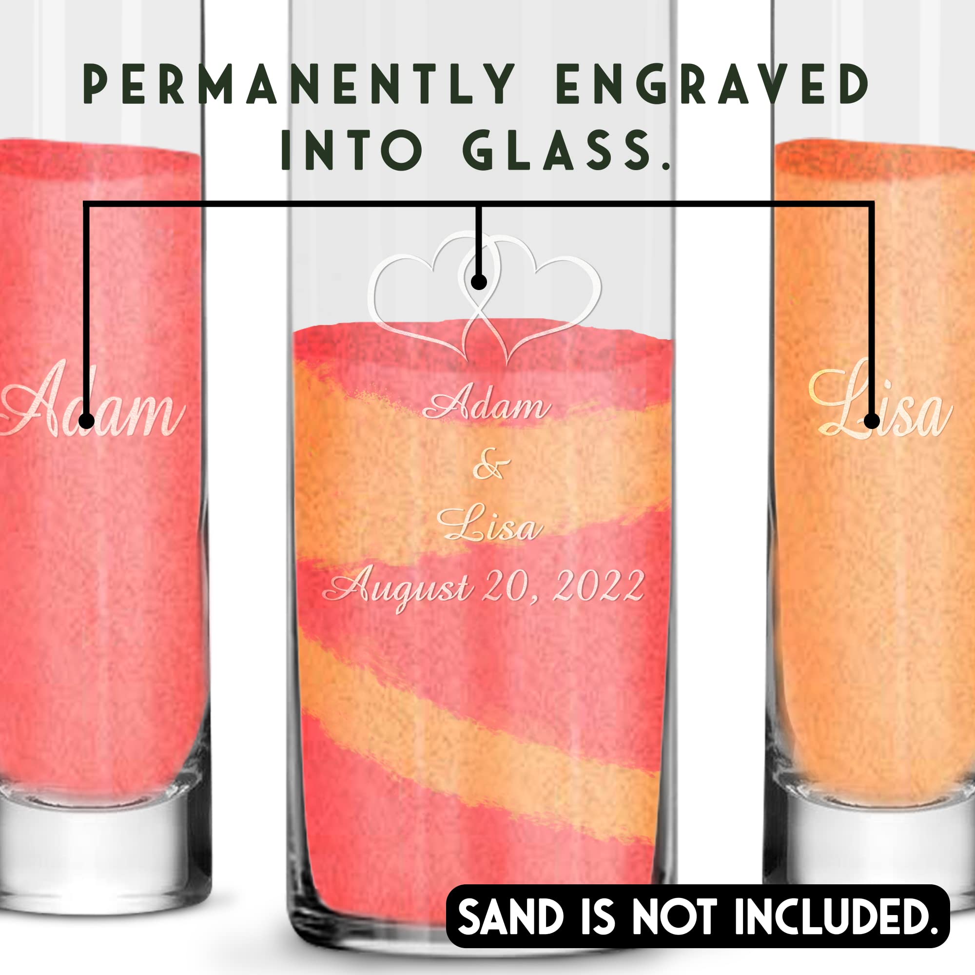 Personalized Unity Sand Ceremony Sets – Salt Ceremony Kit For Weddings, Unity Candle Alternative, Blended Family Sand Set. Best Gift for Wedding or Anniversary. Cylinder w Double Heart
