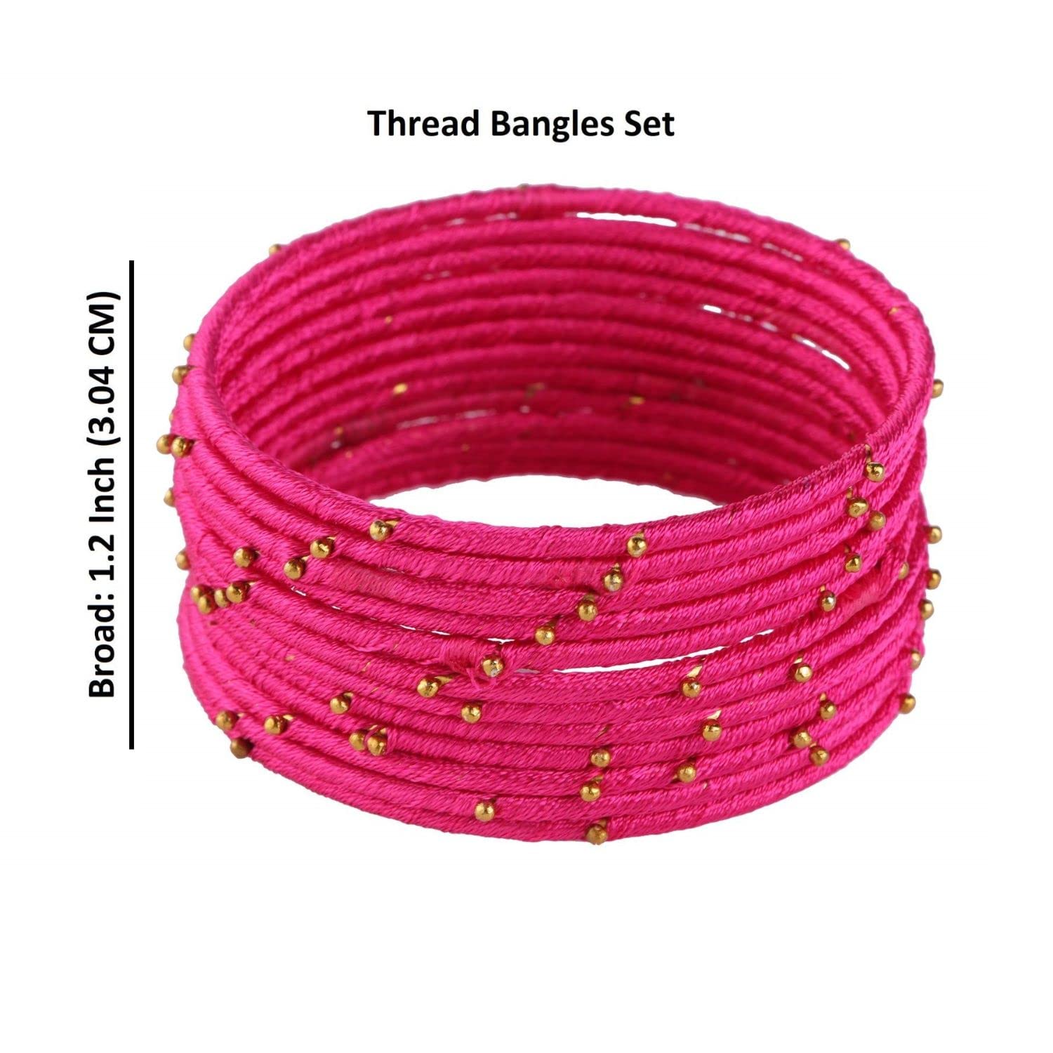 Efulgenz Indian Bangles for Women Indian Silk Thread Bangles Fashion Jewelry Indian Bollywood Gold Tone Beads Silk Thread Wedding Bridal Bracelet Bangle Set for Women (12 Pcs) Size 2.6
