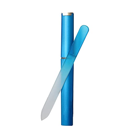 Glass Nail File Glass Nail File With Case Double Sided Etched Surface Files Professionals Glass File Stocking Stuffers For Women Unique Gifts Package For Nail Acrylic Kit Sets (Blue, One Size)