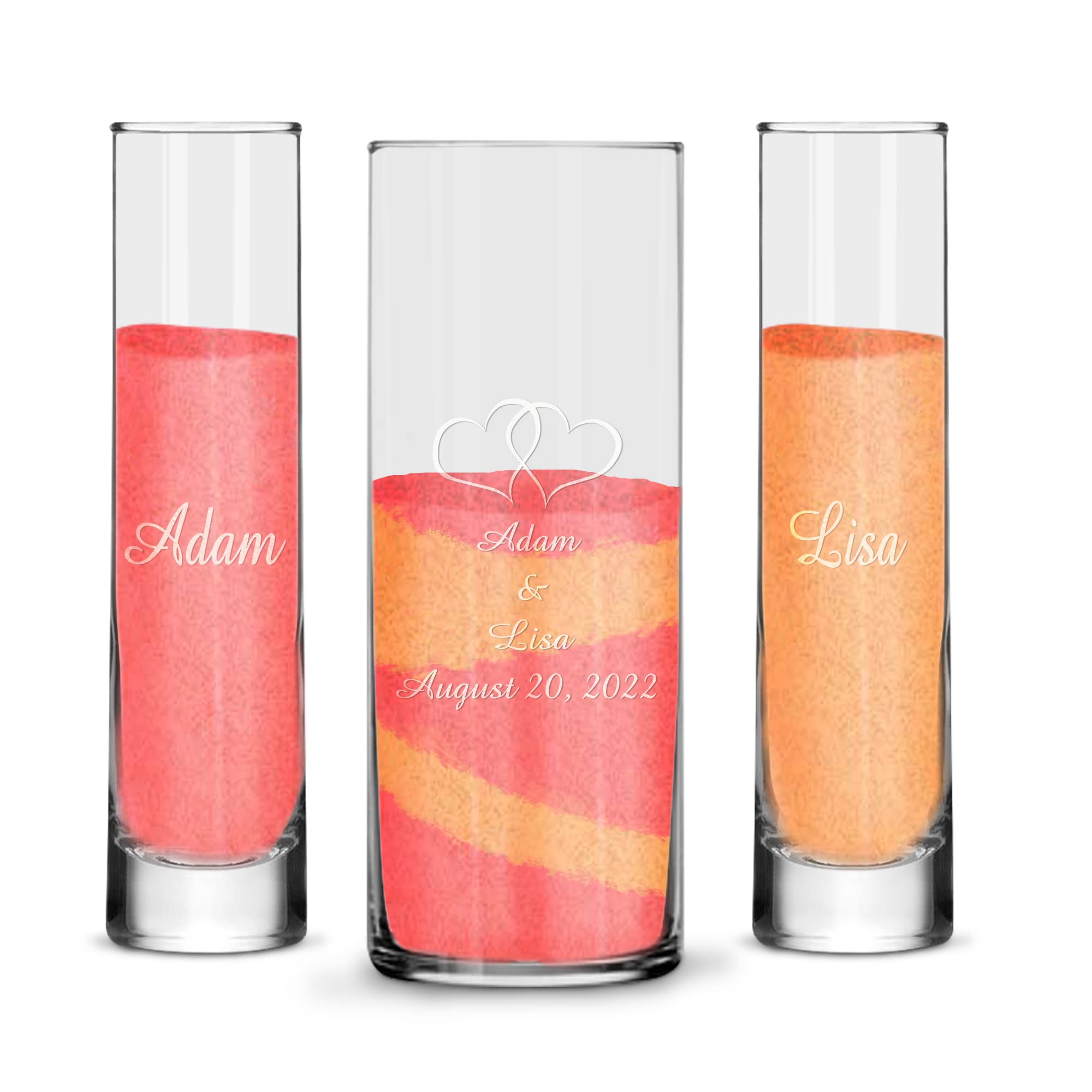 Personalized Unity Sand Ceremony Sets – Salt Ceremony Kit For Weddings, Unity Candle Alternative, Blended Family Sand Set. Best Gift for Wedding or Anniversary. Cylinder w Double Heart
