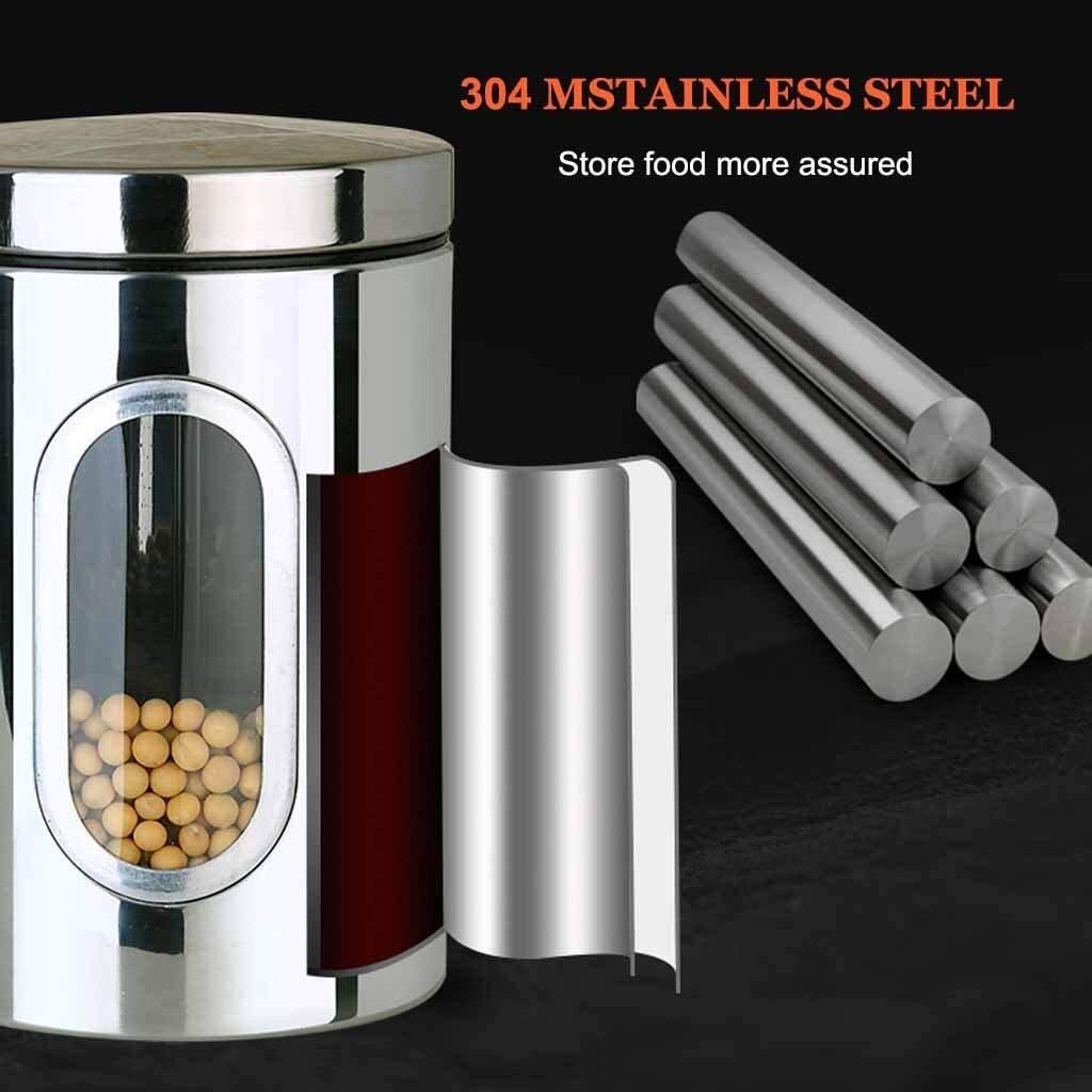 Storage Jars with Lids Kitchen Cylinder Food Storage Containers 304 Stainless Steel Jars With Airtight Lids Small Coffee Canisters, Rustic Home Decor,Pantry Organization And Storage For Tea Snacks Sug