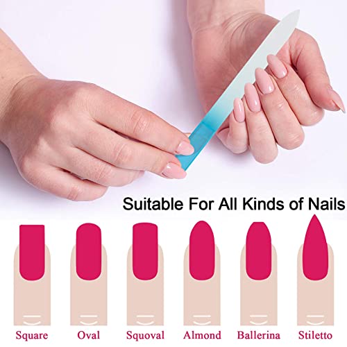 Glass Nail File Glass Nail File With Case Double Sided Etched Surface Files Professionals Glass File Stocking Stuffers For Women Unique Gifts Package For Nail Acrylic Kit Sets (Blue, One Size)