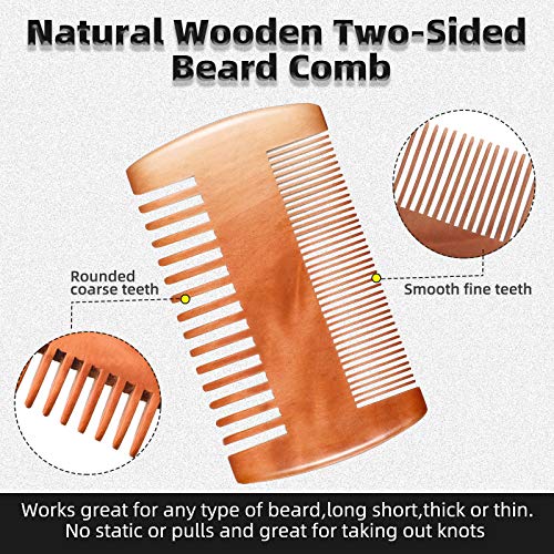 6 Pieces Beard Comb Natural Sandalwood Wooden Moustaches Combs Dual Action Teeth Beard Comb with 6 Pieces Pocket Faux Leather Case for Beards Moustaches (Yellow)