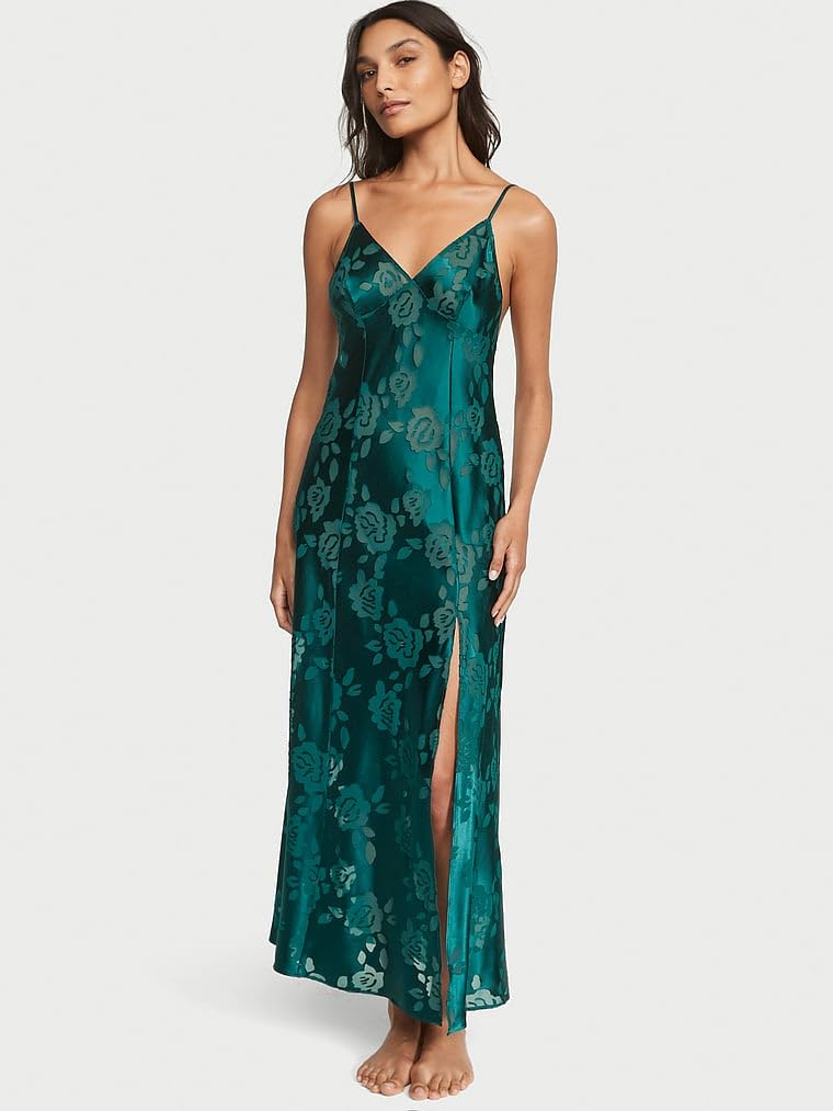 Victoria's Secret VS Archives Burnout Satin Slip, Women's Lingerie, Lace Up Detailing, Green (S)