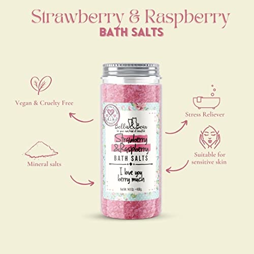 Bella & Bear Strawberry & Raspberry Bath Salts, Foot Soak, Detox, Fruity Scent,14oz - Bulk 12 Pack