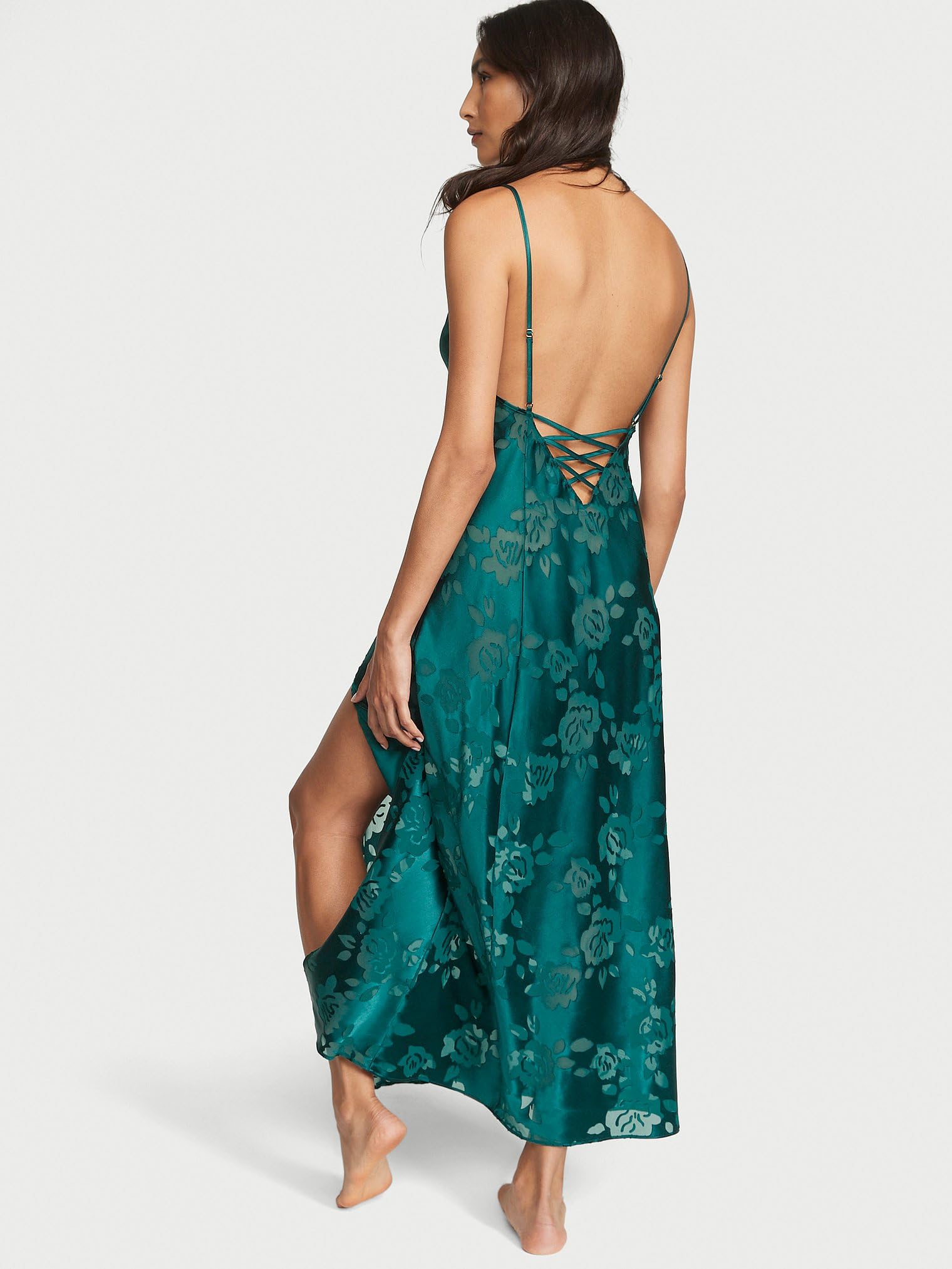 Victoria's Secret VS Archives Burnout Satin Slip, Women's Lingerie, Lace Up Detailing, Green (S)