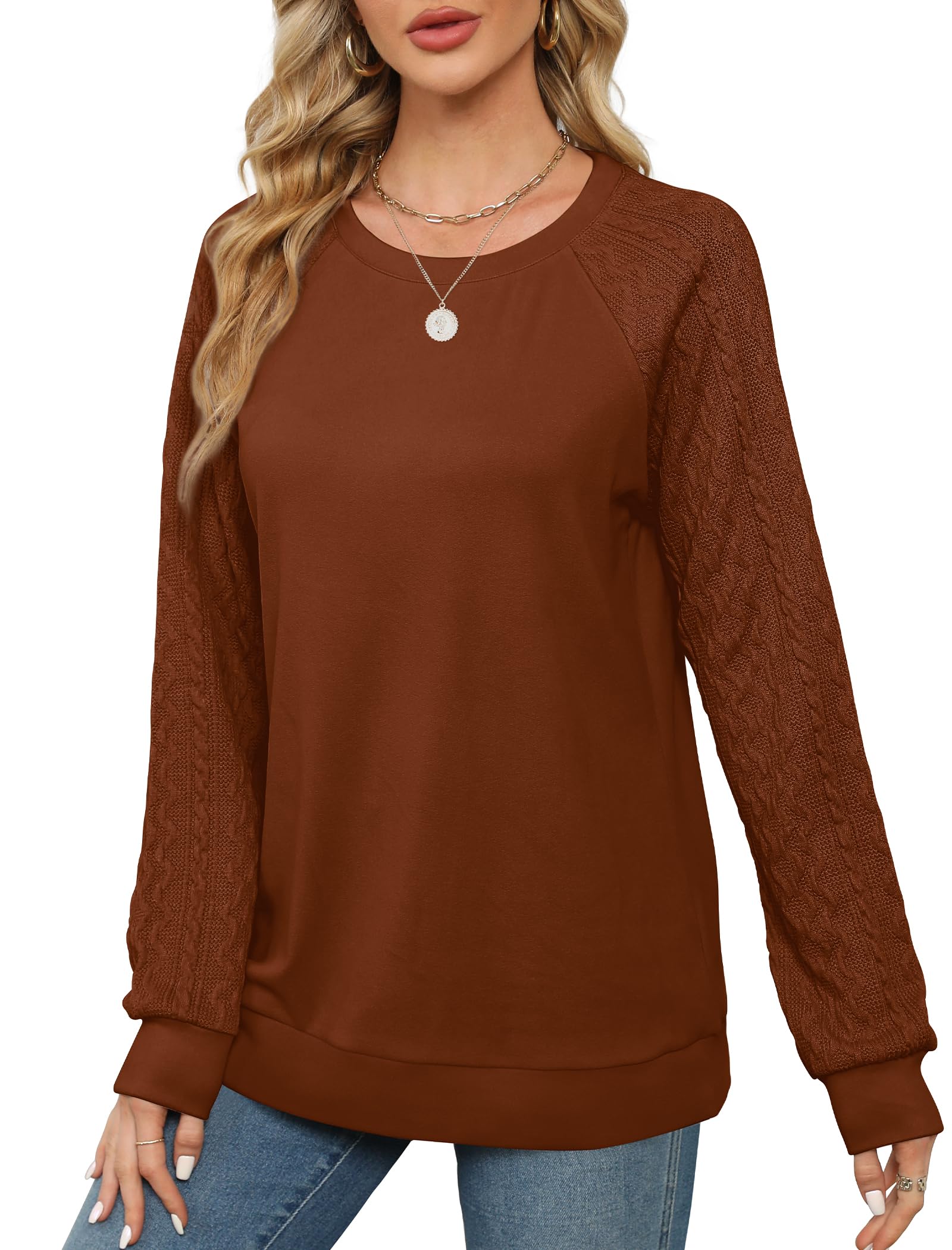 Saloogoe Womens Tops Casual Sweaters Loose Fit Winter Clothes Holidays Outfits 2024 Orange S