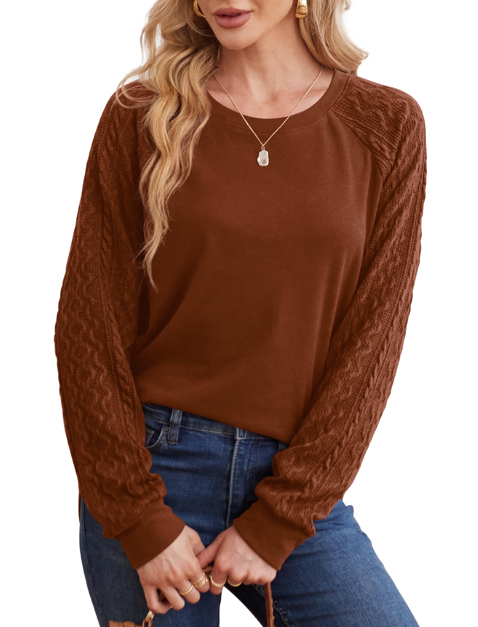 Saloogoe Womens Tops Casual Sweaters Loose Fit Winter Clothes Holidays Outfits 2024 Orange S