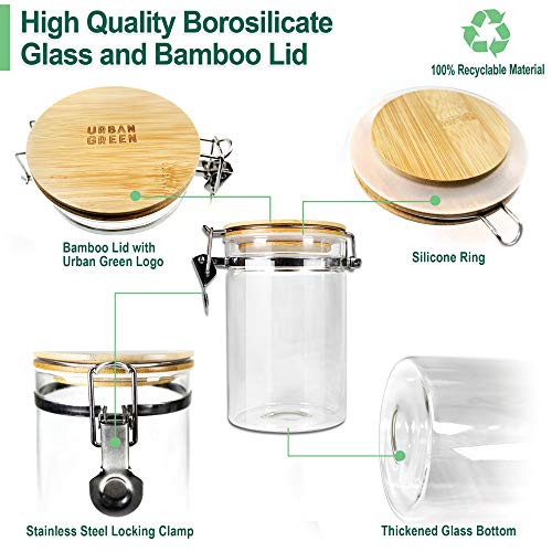 Glass Storage Jars with Airtight Locking Clamp Lids, Airtight Glass Canisters with Locking Lids, Glass Storage Containers with Bamboo Lid, Food Storage Containers, Glass Canister Sets, Set of 4