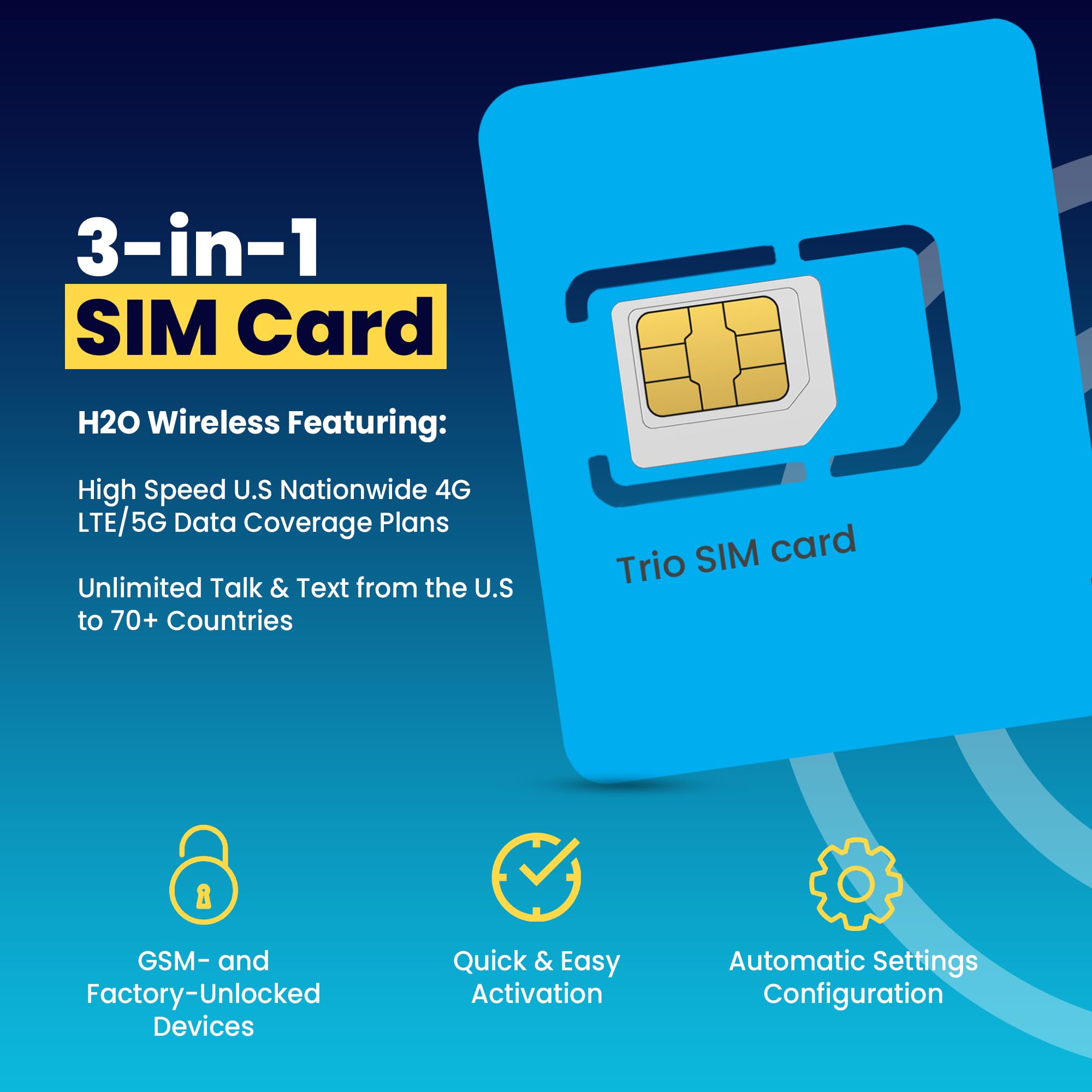 H2O Wireless 90-Day Prepaid SIM Card USA with 10GB High-Speed 4G LTE/5G Data & 5GB Mobile Hotspot, Unlimited Data, International Talk & Text, Triple-Cut US Mobile SIM Card for Cell Phones