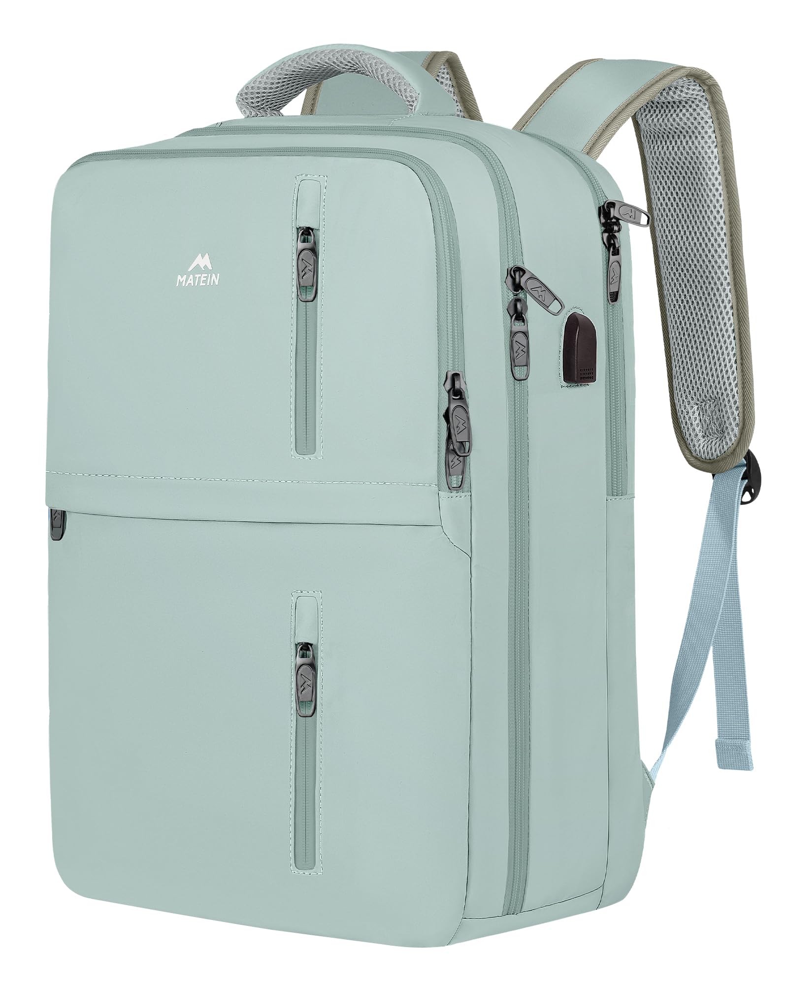 MATEIN Carry on Backpack for Women, 40L Large Travel Laptop Backpacks with USB Charge Port, Airline Approved Water Resistant Luggage College Weekender Overnight Bag Fits 17.3 Inch Notebook, Light Blue