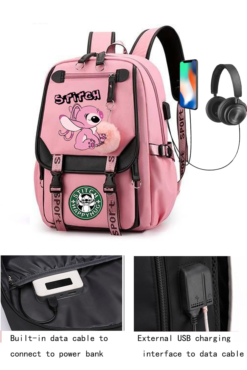 WZCSLM 15.6 Inch Stylish Computer Backpack Teens Bag College School Casual Daypack With USB Port Business (pink)