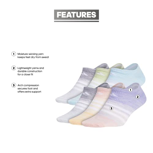 adidas Women's Superlite No Show Socks (6-Pair), Light Purple/Wonder Mauve Pink/Pulse Amber Orange, Medium