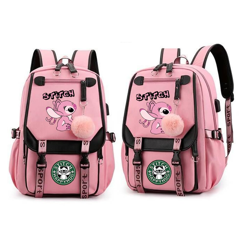 WZCSLM 15.6 Inch Stylish Computer Backpack Teens Bag College School Casual Daypack With USB Port Business (pink)