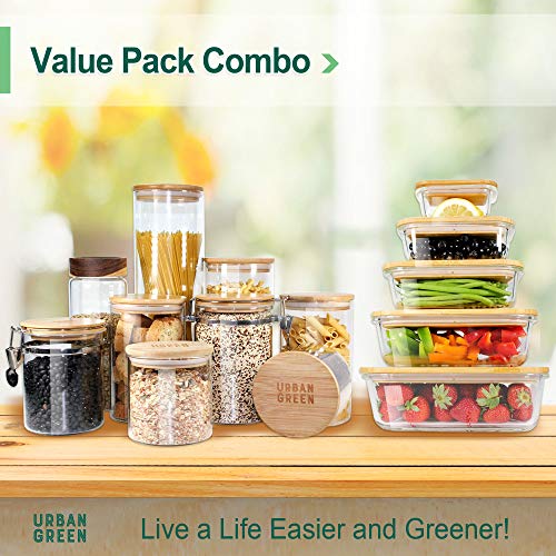 Glass Storage Jars with Airtight Locking Clamp Lids, Airtight Glass Canisters with Locking Lids, Glass Storage Containers with Bamboo Lid, Food Storage Containers, Glass Canister Sets, Set of 4