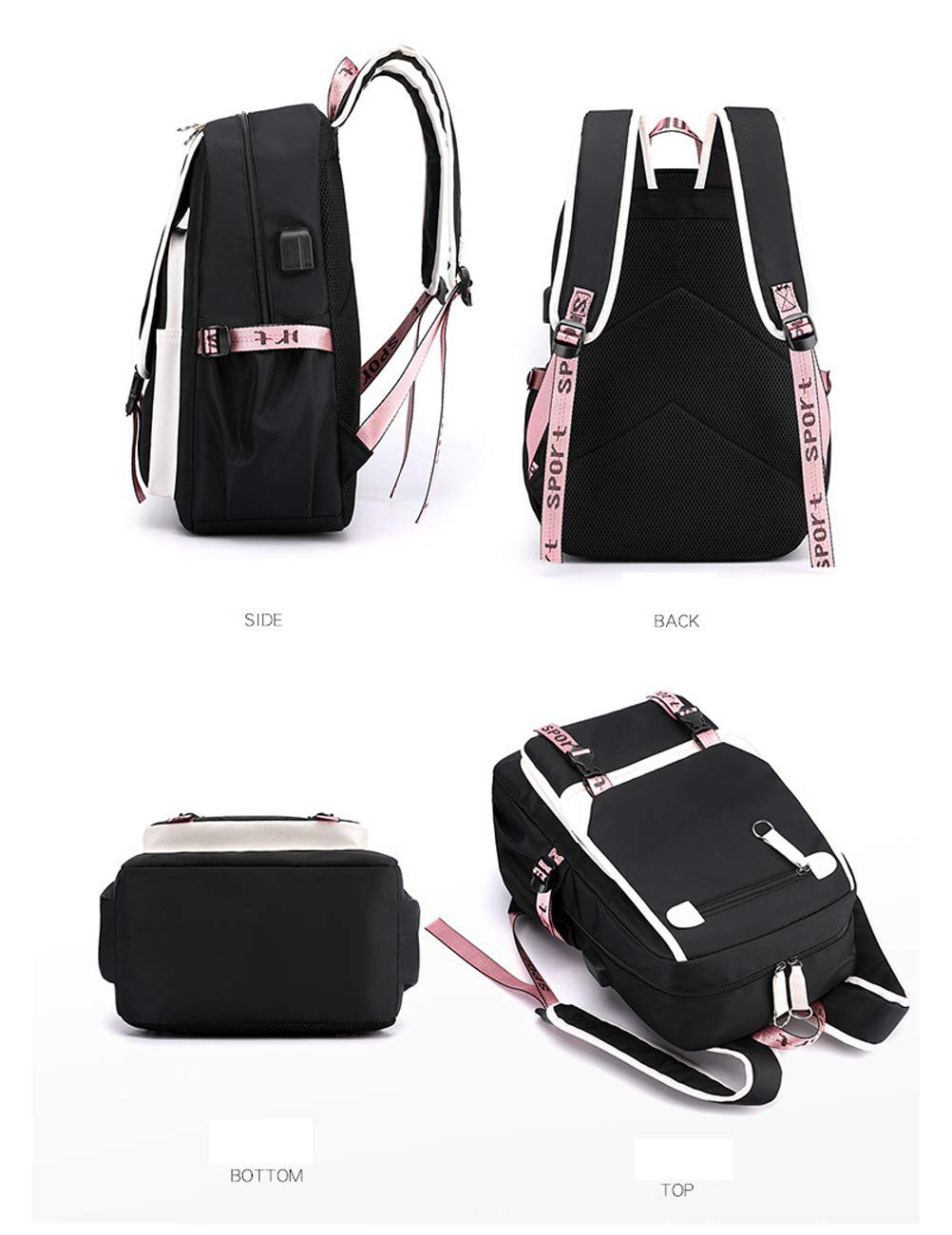 WZCSLM 15.6 Inch Stylish Computer Backpack Teens Bag College School Casual Daypack With USB Port Business (pink)