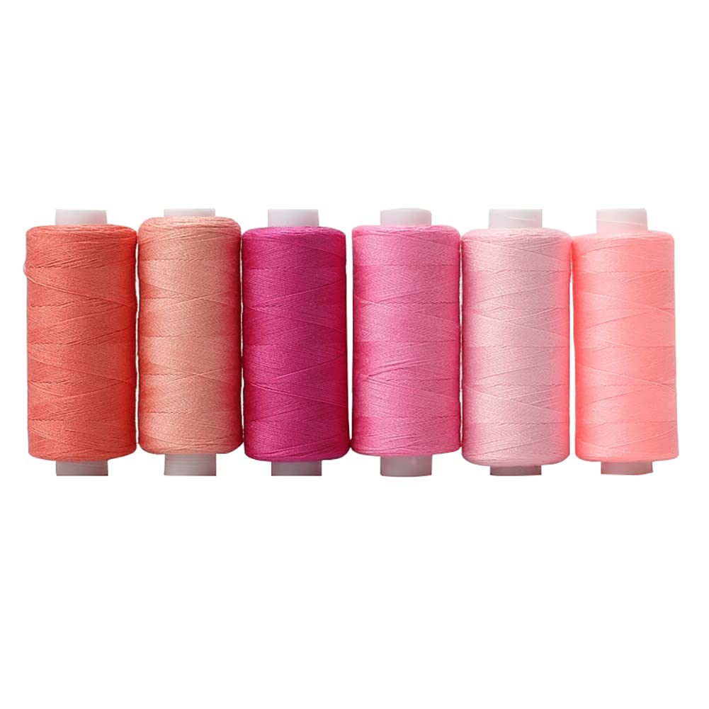 Surakey Sewing Thread Assortment Cotton Spools Thread Set for Sewing Machine, 6 Colors of Polyester Thread for Hand & Sewing Machine. Embroidery DIY Hand-Woven Decoration Thread (Pink)