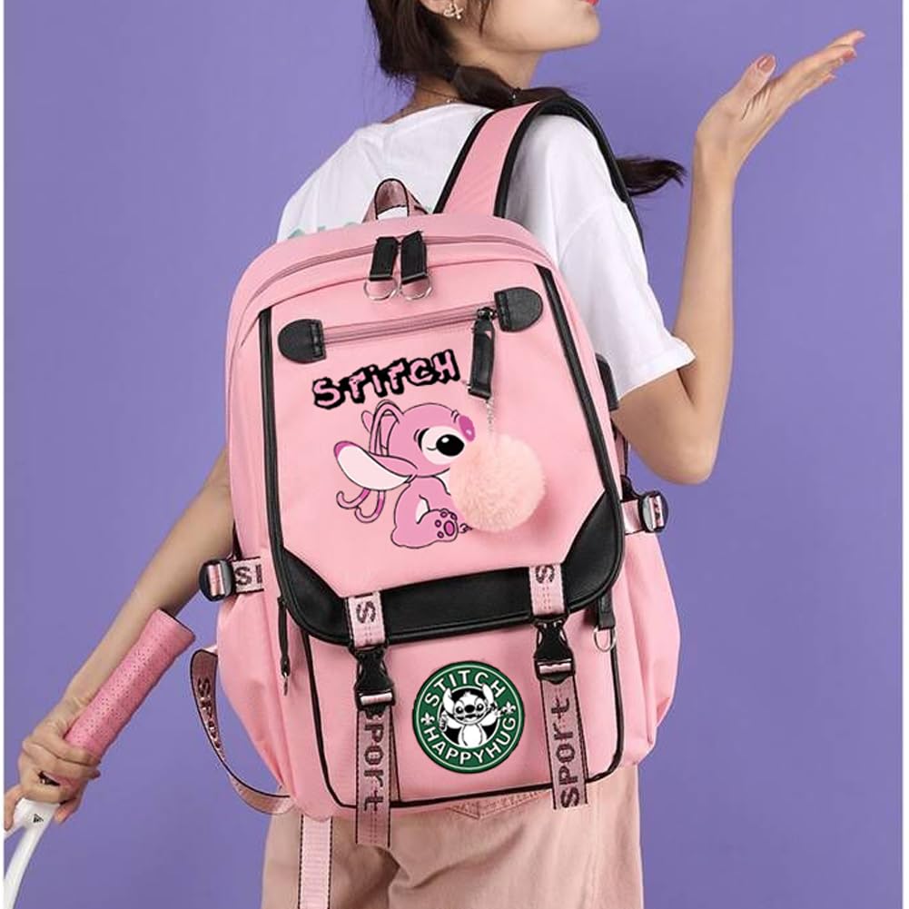 WZCSLM 15.6 Inch Stylish Computer Backpack Teens Bag College School Casual Daypack With USB Port Business (pink)