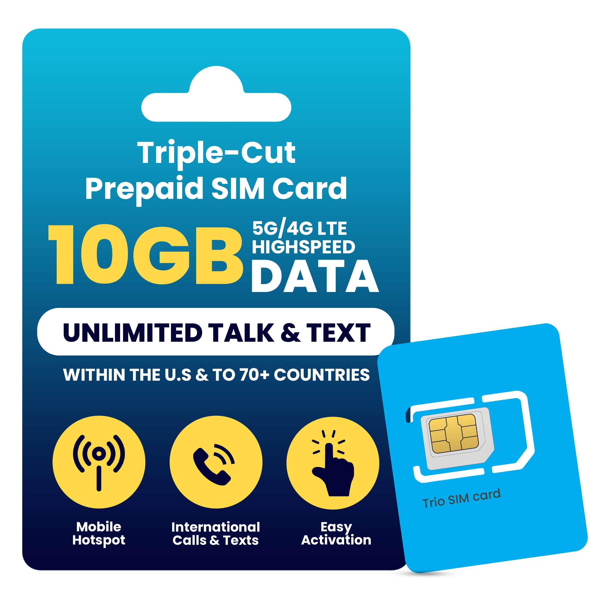 H2O Wireless 90-Day Prepaid SIM Card USA with 10GB High-Speed 4G LTE/5G Data & 5GB Mobile Hotspot, Unlimited Data, International Talk & Text, Triple-Cut US Mobile SIM Card for Cell Phones