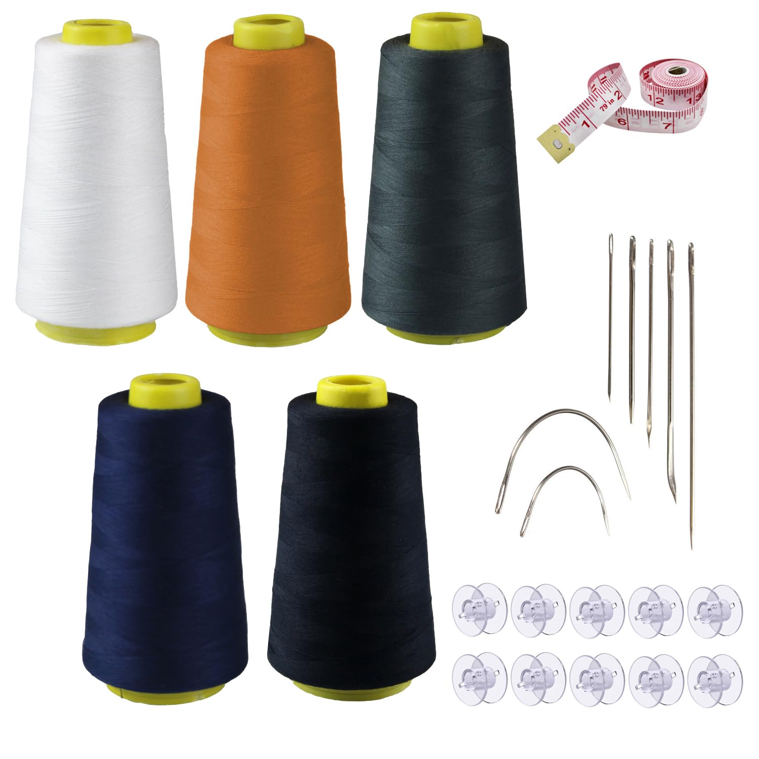 5 Spools Sewing Thread Kit Polyester Sewing Thread Spools, 3000 Yards Each Spool, 40s/2 All-Purpose Connecting Threads for Sewing Machine and Hand Repair Works - Set A