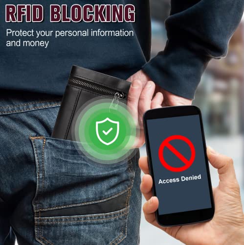 TEUEN Large Capacity RFID Blocking Genuine Leather Wallet for Men 11 Card Slots 2 ID Windows Snap Button Bifold Wallets