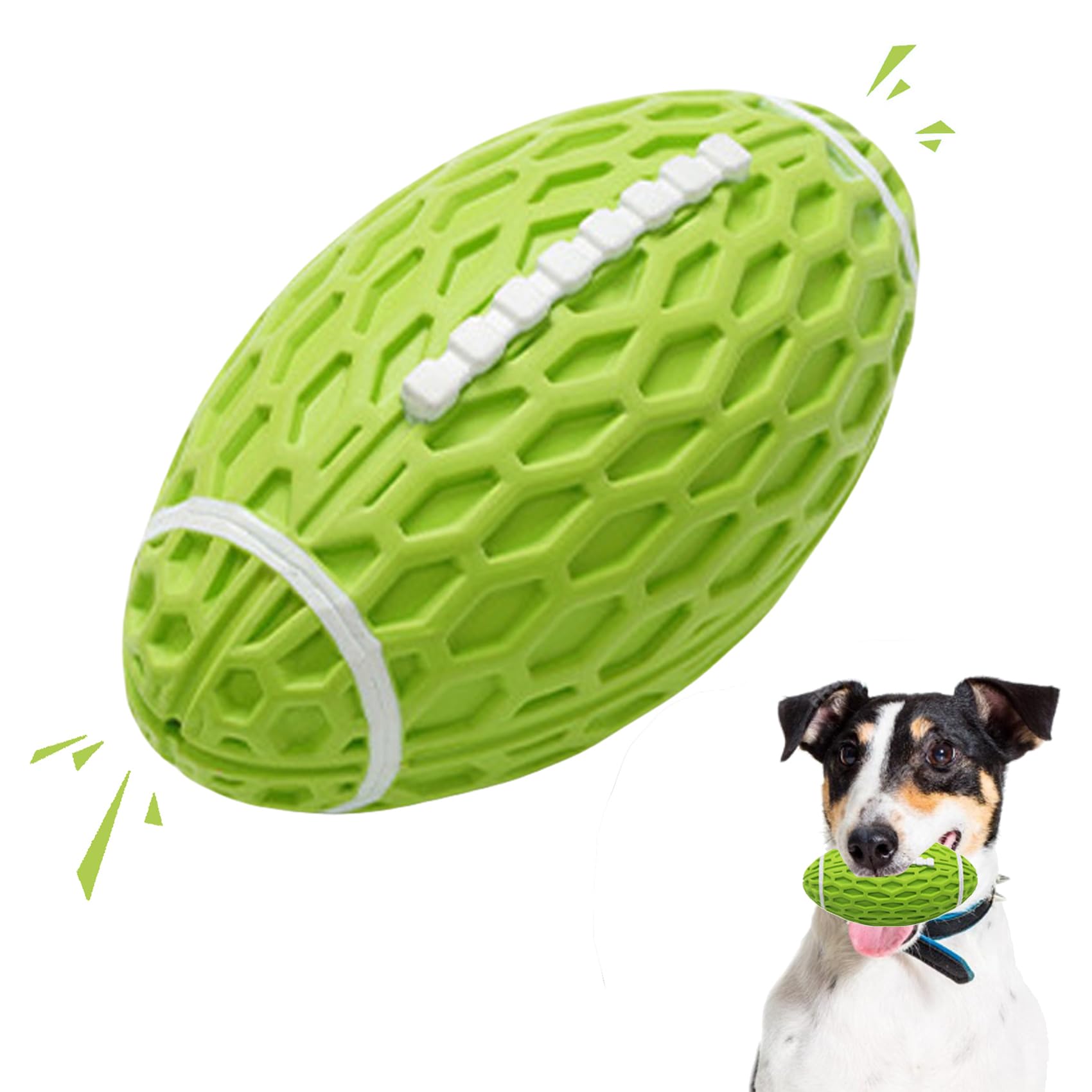 Petinstinct Squeaky Dog Football Toy, Rubber Dog Ball Toy for Aggressive Chewers, Tough Fetch Ball, Durable and Interactive for Medium Large Dogs, Green, Large
