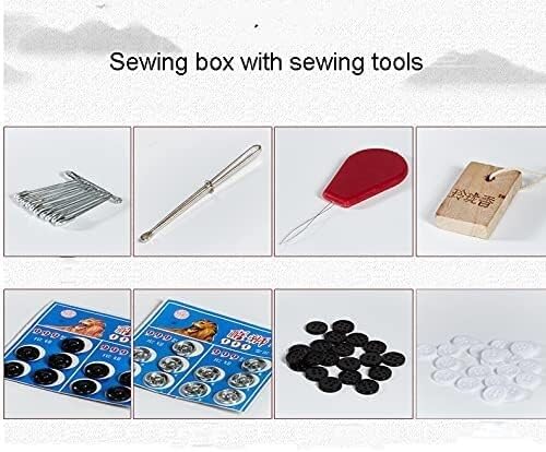 Sewing Kit,Sewing Box,Household Old-Fashioned Wooden Sewing Box Set, with Thread/Needle/Scissors and Other Accessories, Suitable for Mothers, Grandma, Brown