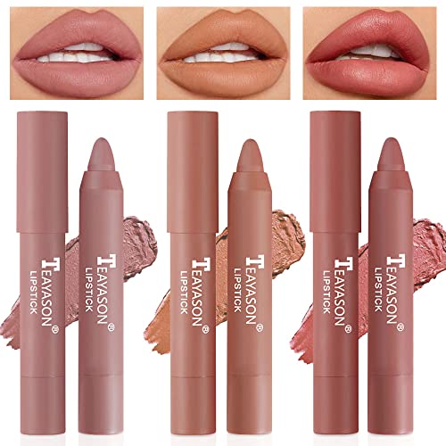 3 Colors Smooth Matte Lipstick Pack Set, Moisture Longwear Color Stick Ultimate Lip Crayon for Makeup Collection - Nourishing Lipstick with a Matte Finish Waterproof Velvet Lipgloss Lip Stain