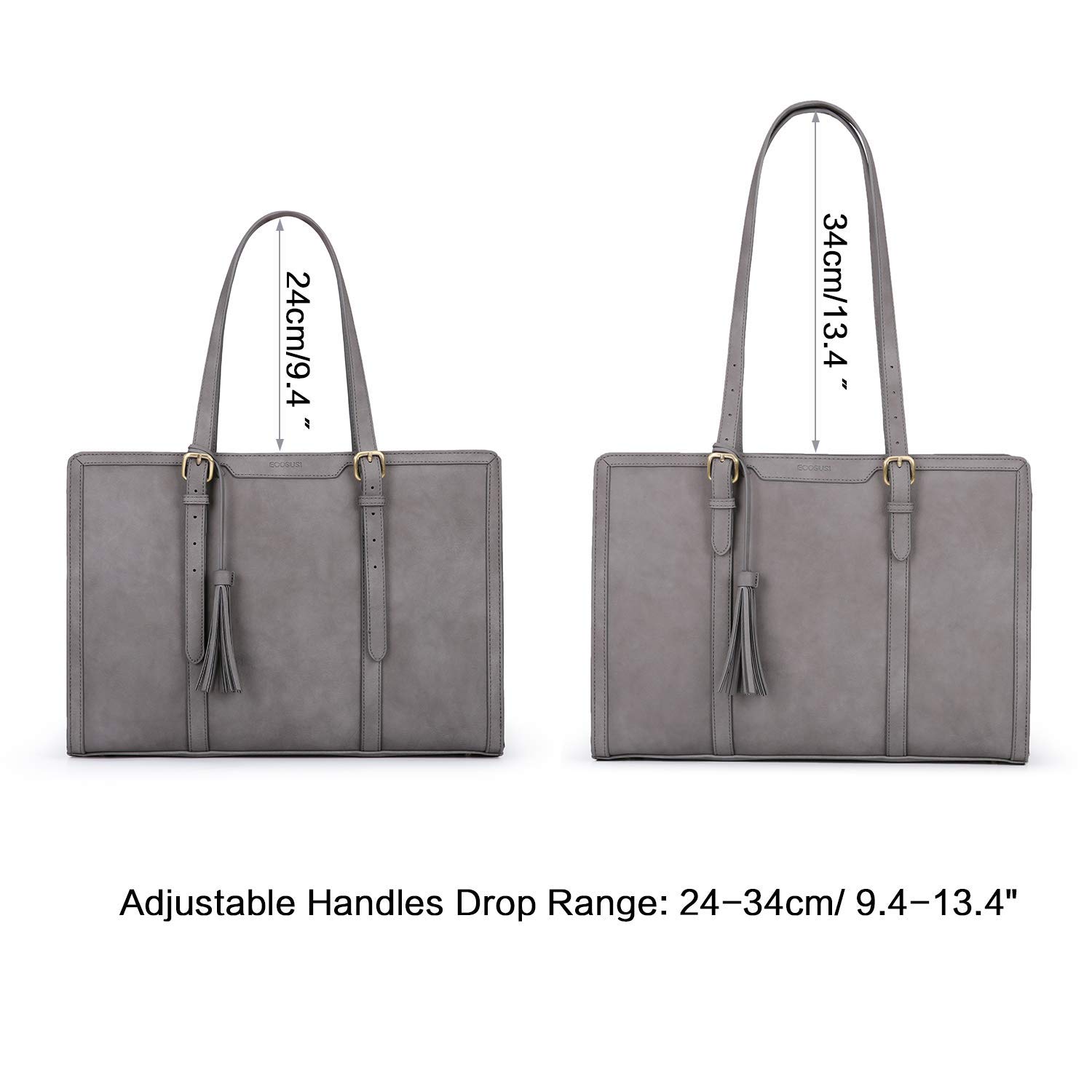 ECOSUSI Laptop Bag For Women 15.6 Inch Work Tote Bags PU Leather Computer Purse For Business Office With 3 Layer Compartments