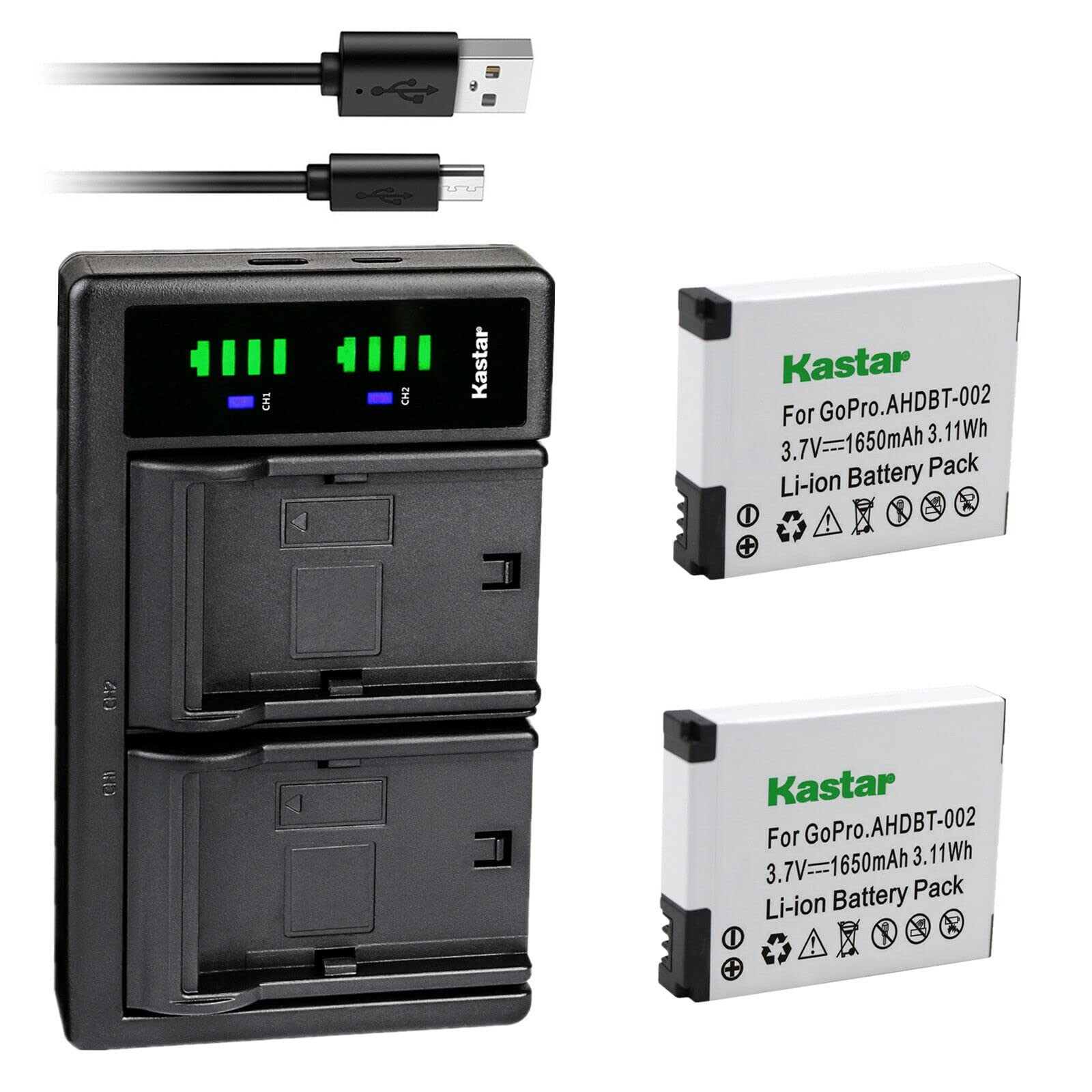 Kastar 2-Pack Battery and LTD2 USB Charger Compatible with GoPro HD HERO2, GoPro HD Hero 2, GoPro Original HD Hero (2010 Model), Gopro HD Helmet Hero, Gopro HD Motorsports Hero, Gopro HD Surf Hero
