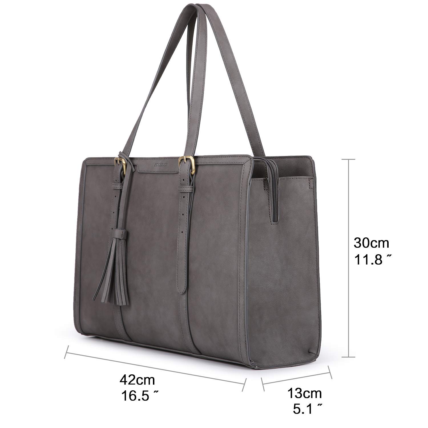 ECOSUSI Laptop Bag For Women 15.6 Inch Work Tote Bags PU Leather Computer Purse For Business Office With 3 Layer Compartments