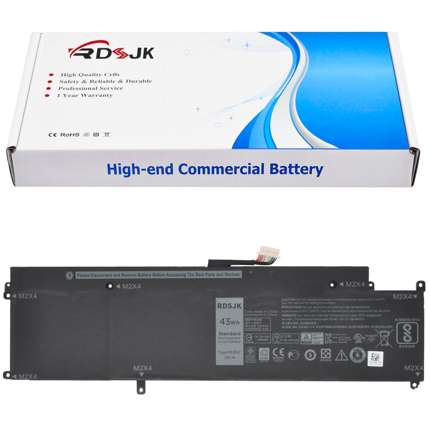 RDSJ P63NY Laptop Battery for Dell Latitude 13 7370 Latitude 7370 E7370 Series N3KPR 4H34M 0N3KPR XCNR3 04H34M 0XCNR3 WY7CG G7X14 0G7X14 MH25J 0WY7CG 7.6V 43Wh