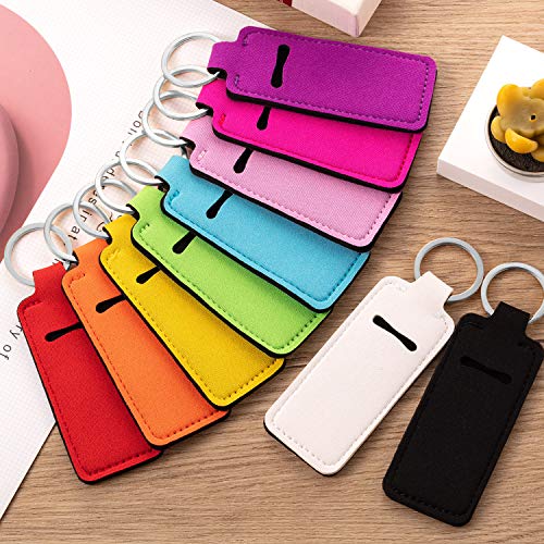 20 Pieces Chapstick Holder Keychain Lipstick Holder Lip Balm Holster Clip-on Sleeve Pouch and Wristlet Lanyard (Silver Ring)