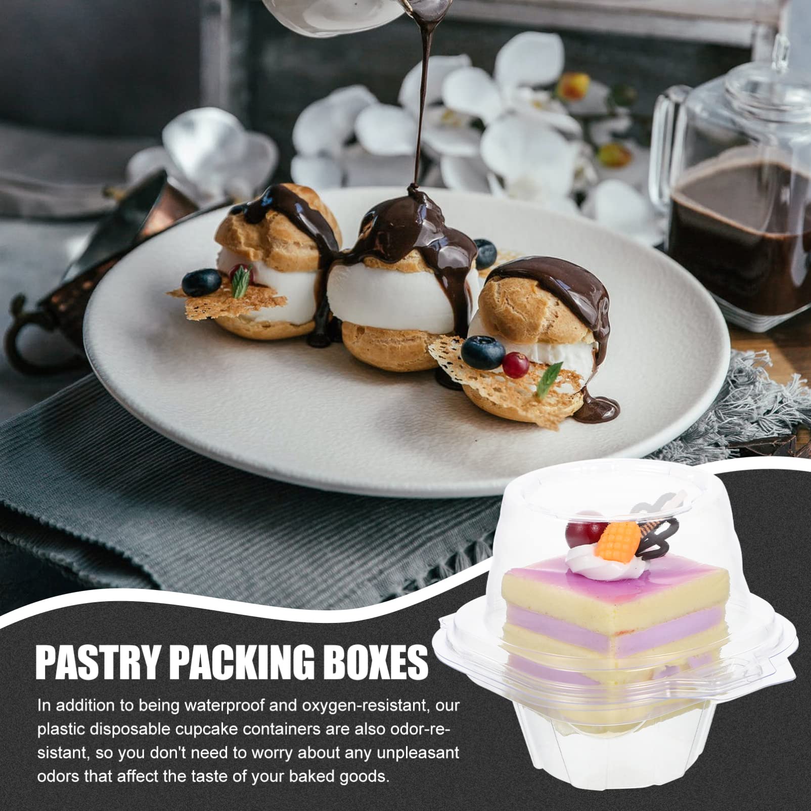 SOLUSTRE 150 Pcs Cake Packing Box Disposable Cupcake Cases Moon Cake Trays Hinged Cake Containers Cupcake Carrier Transparent Containers with Lids Cake Holder Sandwich Cheese The Pet