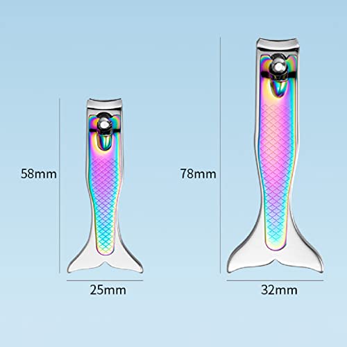 2Pcs Mermaid Nail Clipper Set, Fishtail Design Comfortable Grip Stainless Steel Easy to Use Fingernail Scissors Cutter for Home Use, Christmas Birthday Stocking Stuffers (Multicolor)