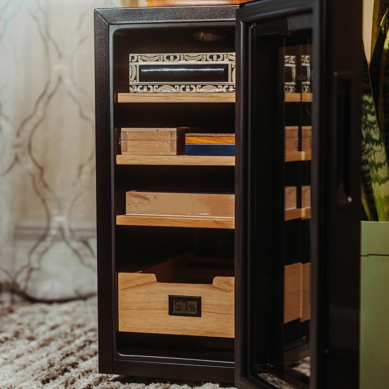 KingChii 26L Electric Cigar Humidors with Temperature Control System, Cigar Cabinet with Spanish Cedar Wood Shelves & Hygrometer, Father's Day Gifts for Men (4 Layers 200 Capacity)