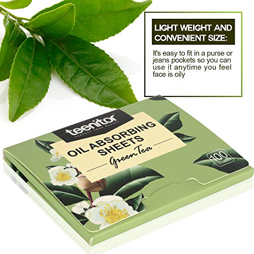 Teenitor Oil Blotting Sheets, 100 Sheets Green Tea Oil Absorbing Tissues Paper, Large 10cmx7cm Oil Blotters