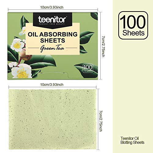 Teenitor Oil Blotting Sheets, 100 Sheets Green Tea Oil Absorbing Tissues Paper, Large 10cmx7cm Oil Blotters