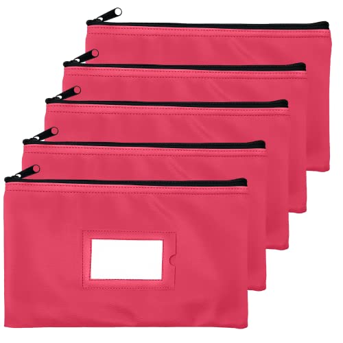 Money Bank Deposit Bag with Zipper | 11x6 inch | Pink | Durable Leatherette Money Cash Coin Check Wallet Pouch for Men & Women with Framed ID Window and Blank Card | by GIDABRAND (5)