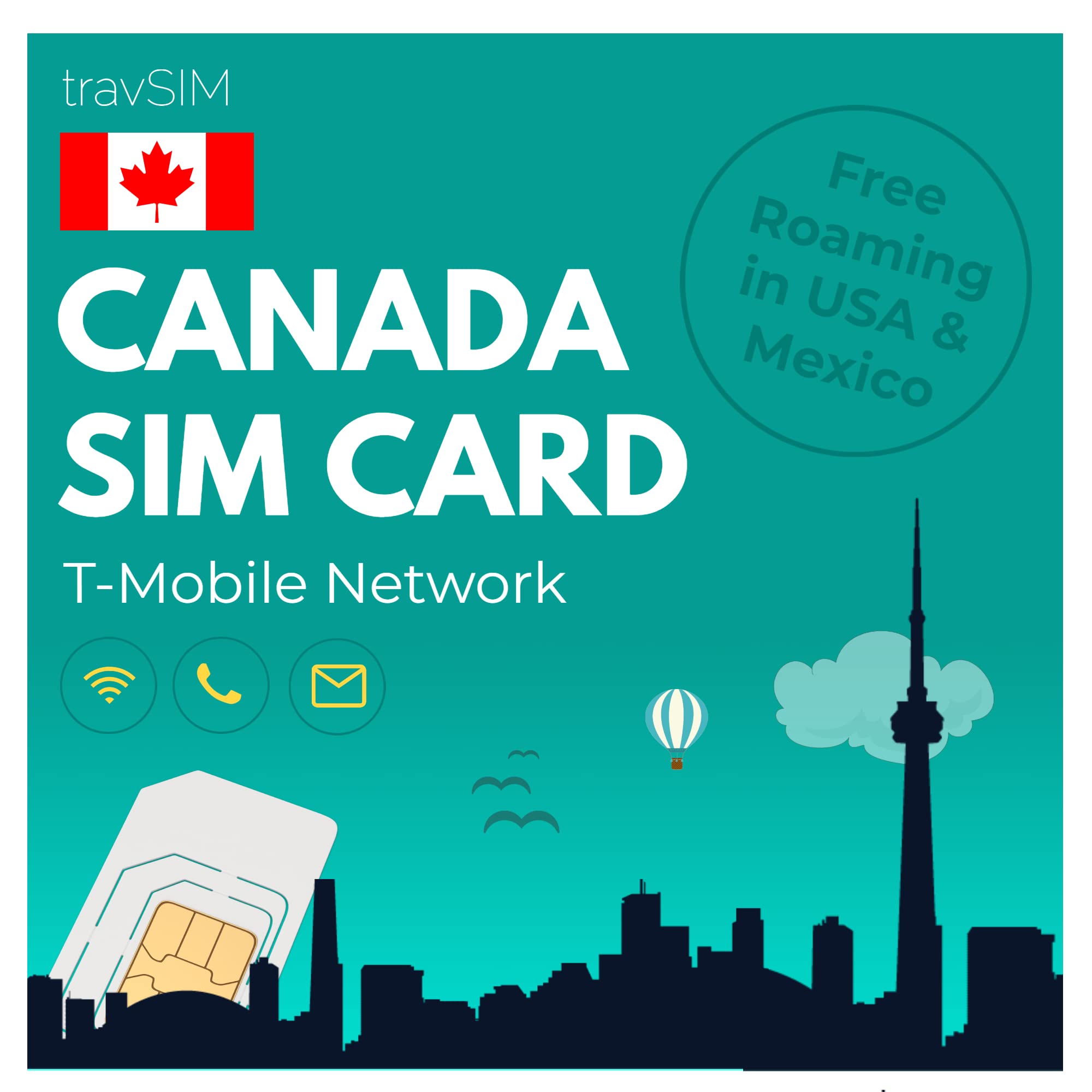 travSIM Canada SIM Card | Uses the T-Mobile Network | 5GB mobile data | Free roaming USA & Mexico | SIM Card for Canada Travel has unlimited national calls & texts | SIM Card for Canada Travel 10 days