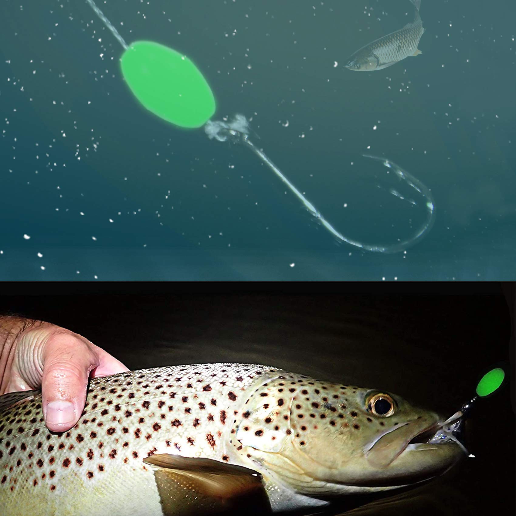 OROOTL Glow Beads Fishing Saltwater, 100pcs Hard Plastic Luminous Fishing Beads Green White Fish Beads Assortment Oval Egg Bead Lures Sea Fishing Tool