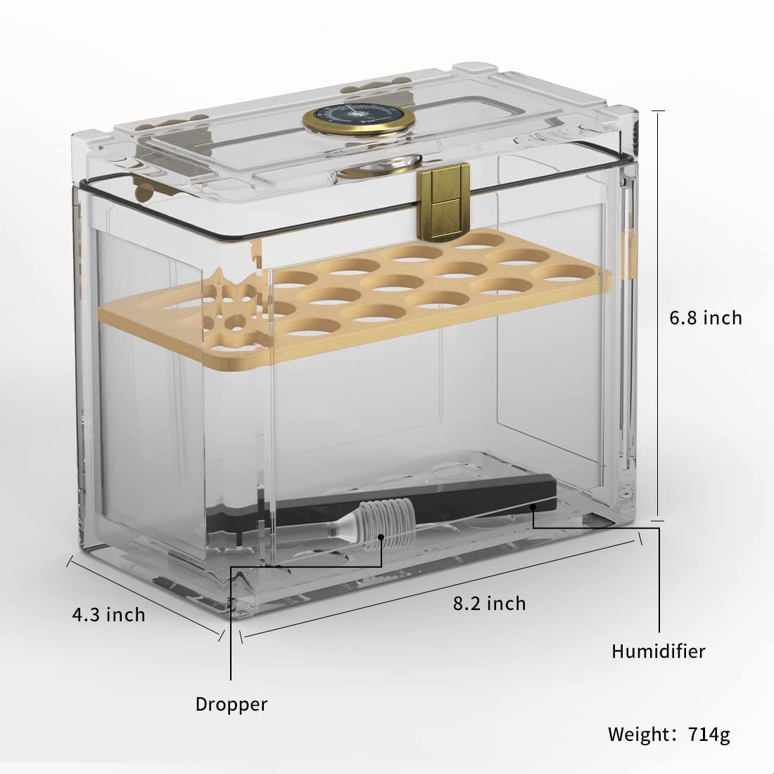 TISFA Acrylic Cigar Humidor with Humidifier and Hygrometer, Desktop Cigar Case Box with Spanish Cedar Cigar Tray That can Hold About 18-50 Cigars