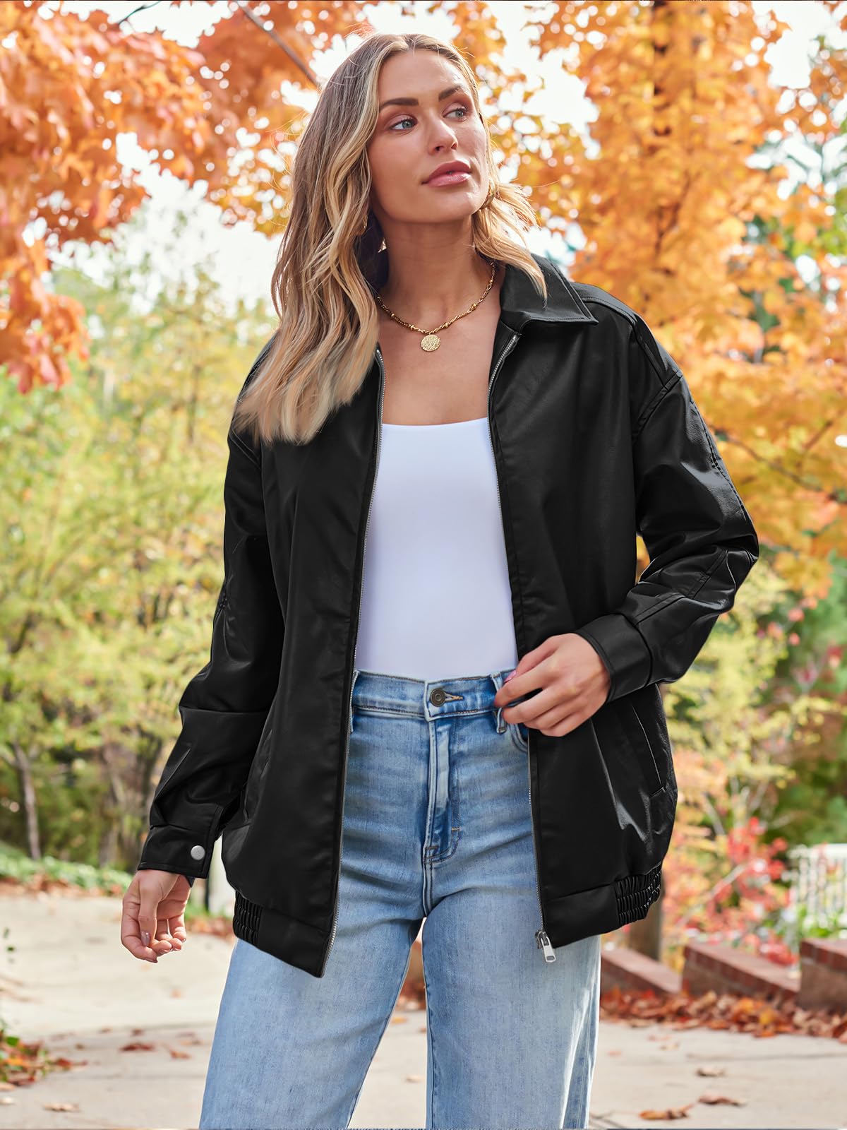 AUTOMET Womens Oversized Leather Jackets Faux Suede Fall Fashion Motorcycle Coats Winter Outfits Clothes Y2k Tops Black L