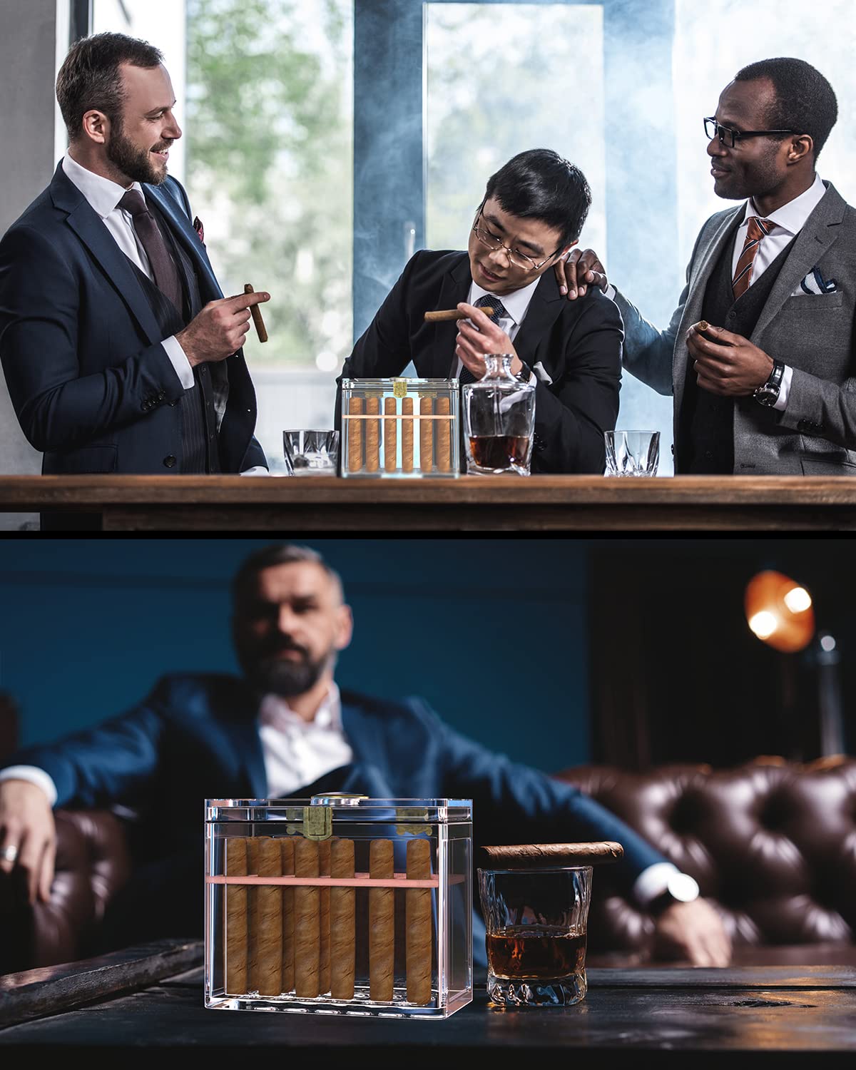 TISFA Acrylic Cigar Humidor with Humidifier and Hygrometer, Desktop Cigar Case Box with Spanish Cedar Cigar Tray That can Hold About 18-50 Cigars