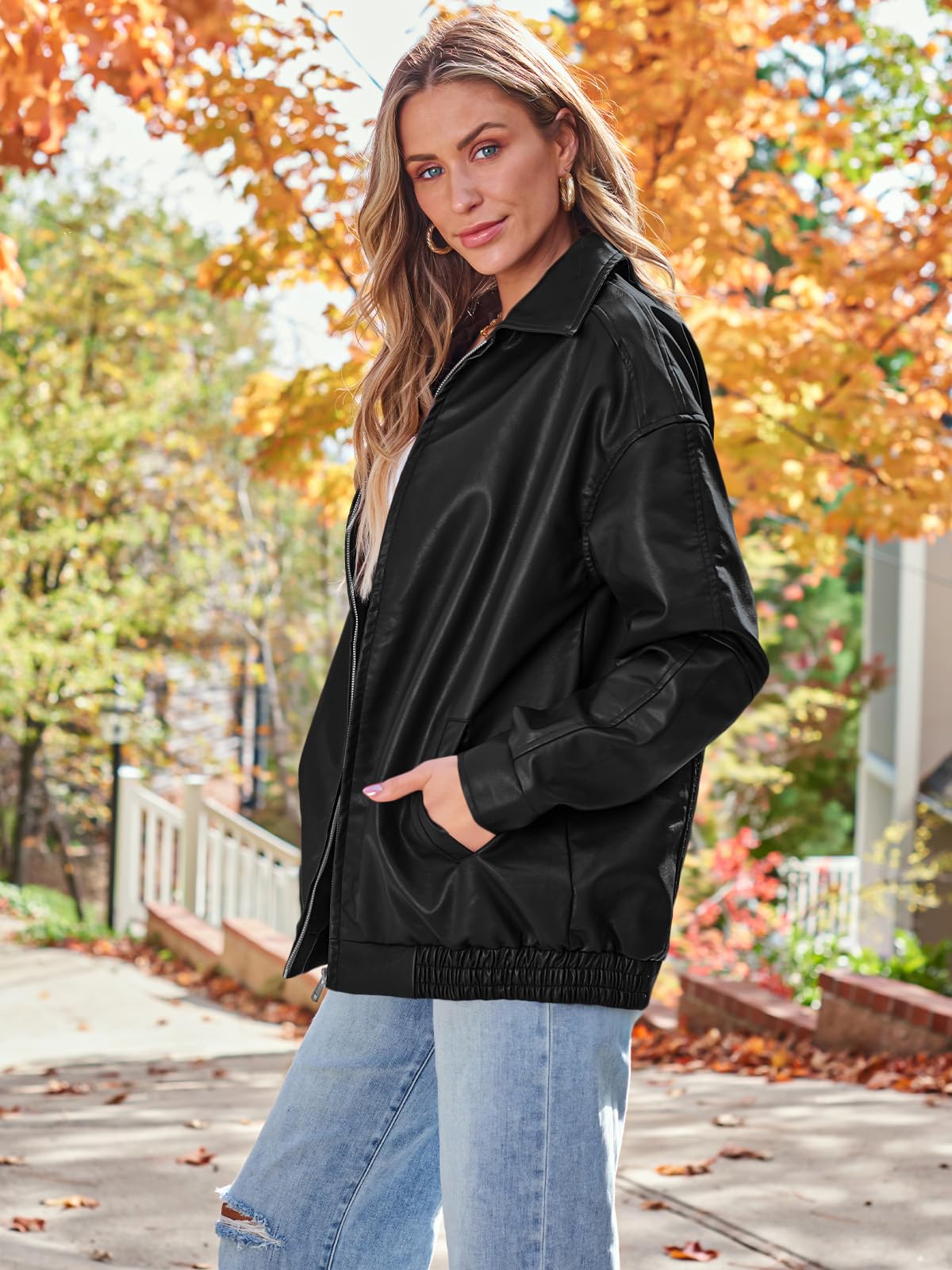 AUTOMET Womens Oversized Leather Jackets Faux Suede Fall Fashion Motorcycle Coats Winter Outfits Clothes Y2k Tops Black L