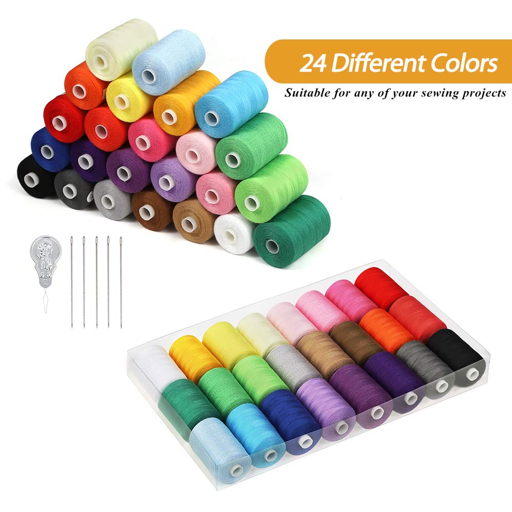 HAITRAL Sewing Thread Sets - 24-Color Spools Thread Mixed Cotton, 1000 Yards Sewing Kits Thread for Sewing Machine, DIY Sewing