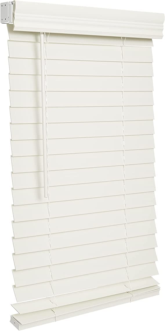 LOTUS & WINDOWARE Cordless 2-inchFaux Wood Blind 11" Wide x 72" Long,(Soft White-Antique White),Smooth, Room Darkening, Horizontal Blinds for Living Room, Bedroom, Interior Door Windows