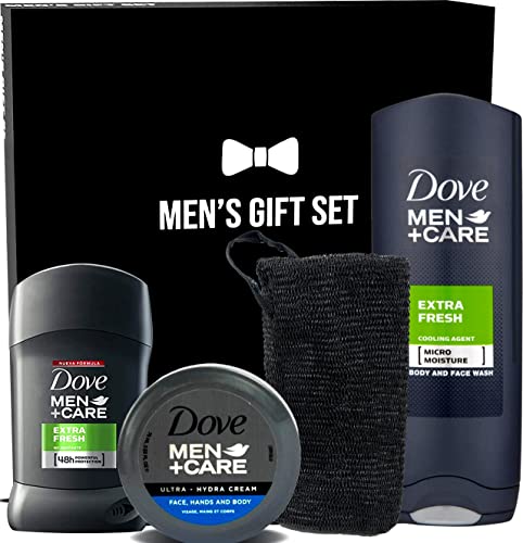 Men+Care Essentials Valentine's Day Gift Set for Him, With Dove Men Body Wash Active+Fresh Sport, Dove Ultra Hydra Cream, Dove Extra Fresh Deodorant Stick in Gift Box